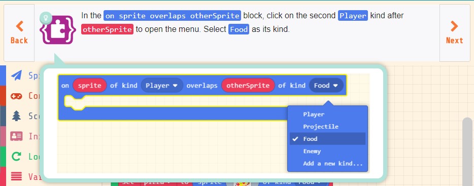 Microsoft MakeCode Arcade チュートリアル「Chase the Pizza」(その3) | 渡り鳥の広場