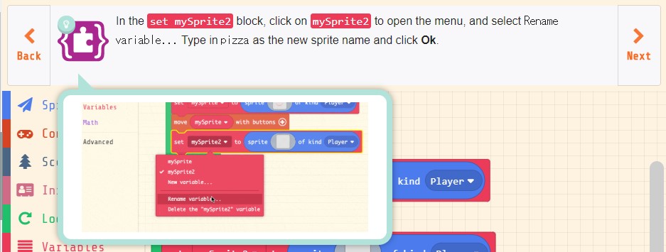Microsoft MakeCode Arcade チュートリアル「Chase the Pizza」(その2) | 渡り鳥の広場