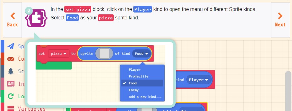 Microsoft MakeCode Arcade チュートリアル「Chase the Pizza」(その2) | 渡り鳥の広場
