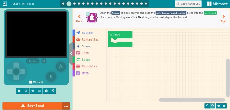 Microsoft MakeCode Arcade チュートリアル「Chase the Pizza」(その1) | 渡り鳥の広場