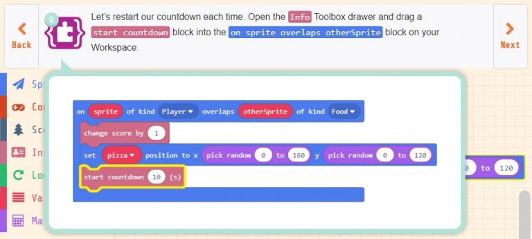 Microsoft MakeCode Arcade チュートリアル「Chase the Pizza」(その4) | 渡り鳥の広場