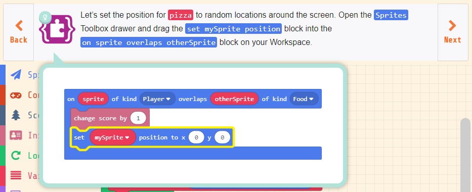 Microsoft MakeCode Arcade チュートリアル「Chase the Pizza」(その3) | 渡り鳥の広場