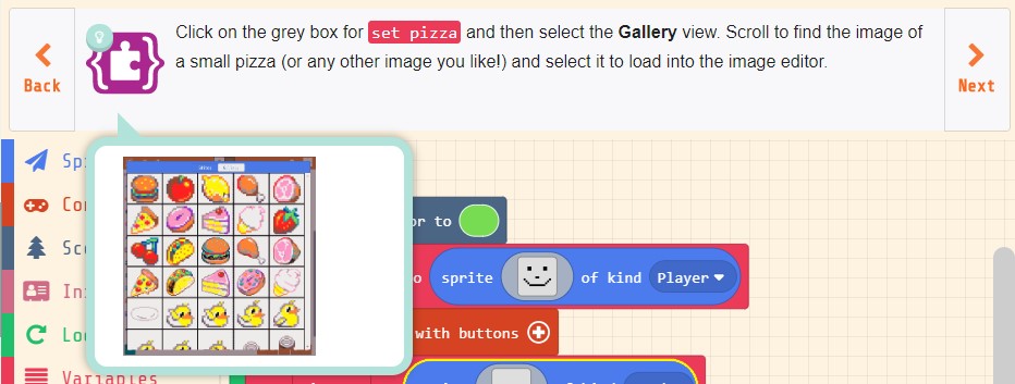 Microsoft MakeCode Arcade チュートリアル「Chase the Pizza」(その2) | 渡り鳥の広場