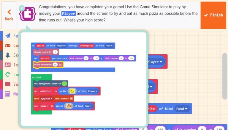 Microsoft MakeCode Arcade チュートリアル「Chase the Pizza」(その4) | 渡り鳥の広場